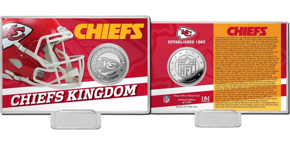 Kansas City Chiefs Team History Silver Coin Card American Football NFL ...