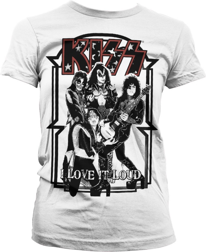 Kiss I Love It Loud Girly Tee Damen T Shirt White Female Shirts Musik Fanartikel Kustom