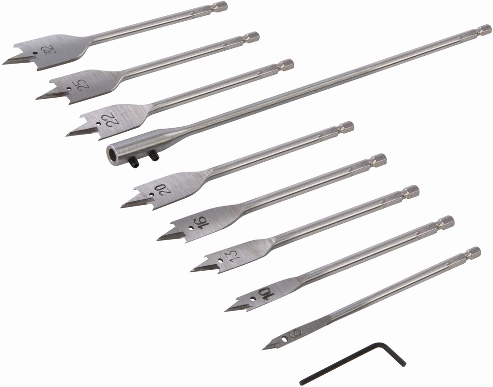 Silverline Bohrer Flachfräsbohrer und Verlängerung, 10-tlg. Satz 6–32 ...