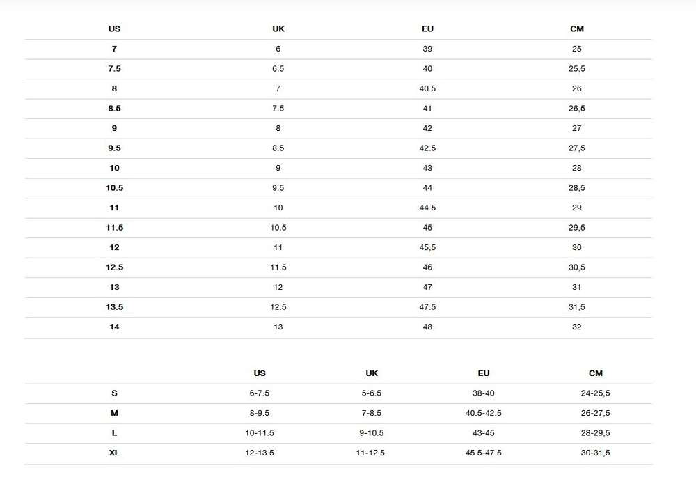 The north face shoes size chart store