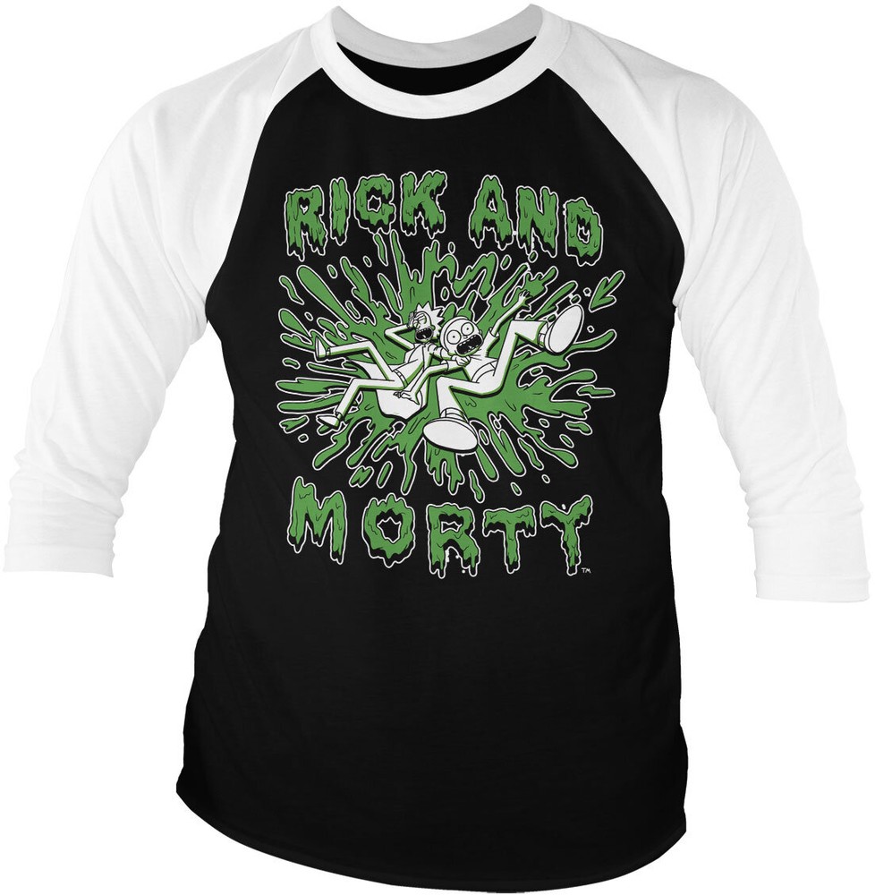 Rick And Morty Splash Baseball 3/4 Sleeve Tee Longsleeve White-Black ...